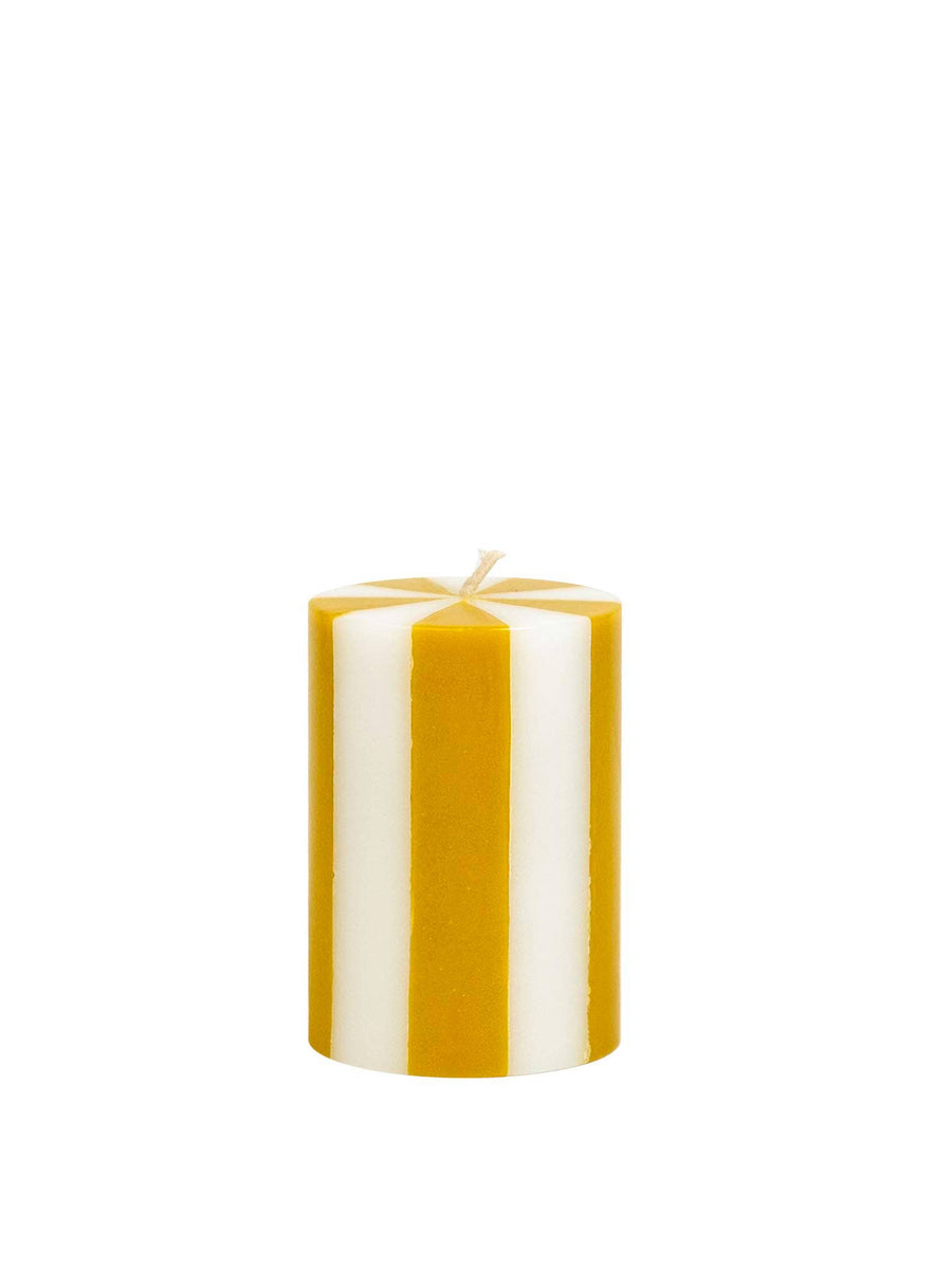 Curry & White Stripe Pillar Candle – Luna & Curious